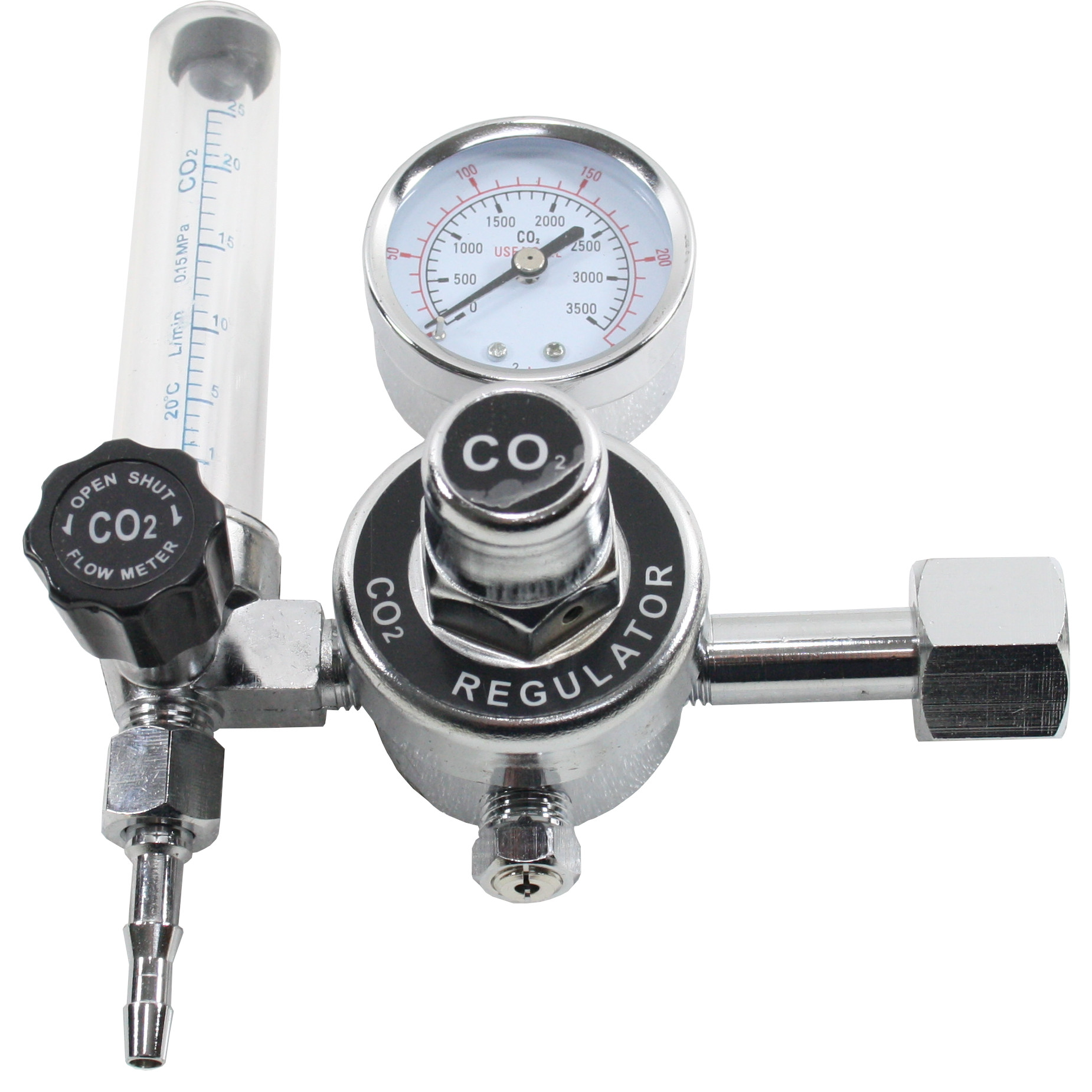 CO2 regulator med manometer og flowmeter, 6 og 8mm slangestuds – SR trade